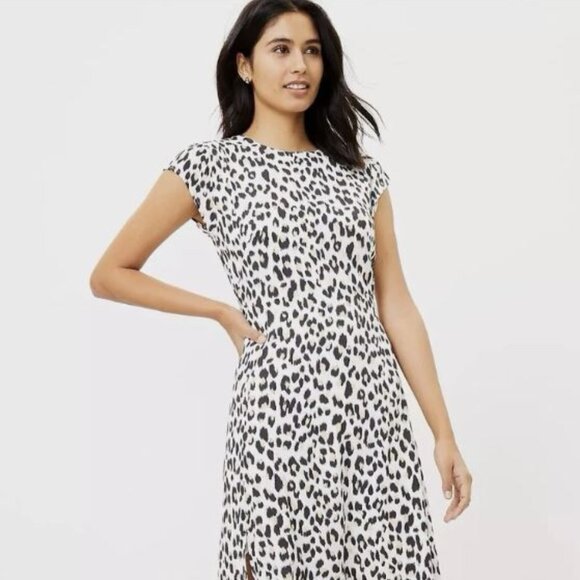 LOFT | Dresses | Nwt Loft Leopard Print Flutter Sleeve Midi Dress Size ...